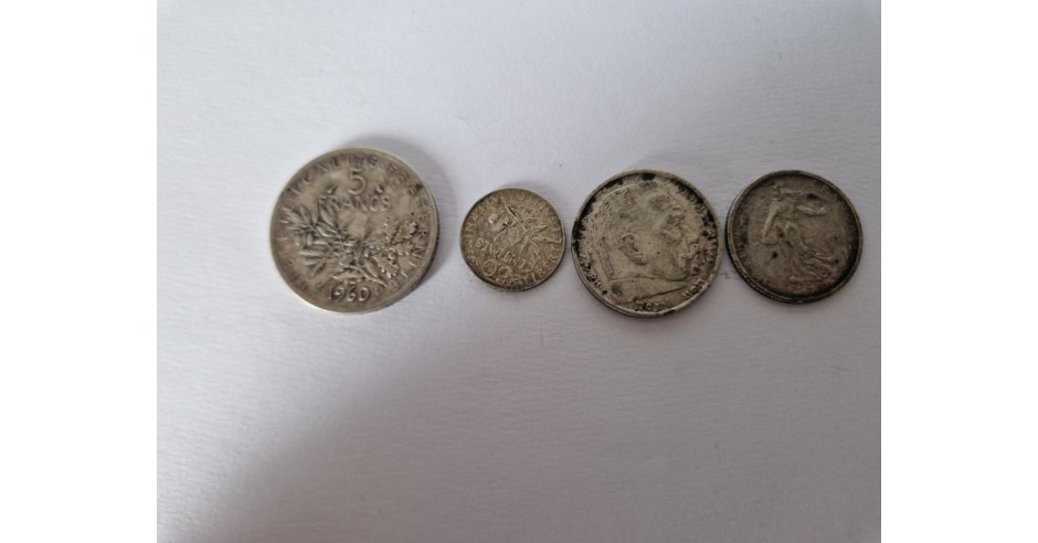 Lot de 4 Monede din Argint -Germnia 1 Buc- Franta 3 Buc., Europa ...