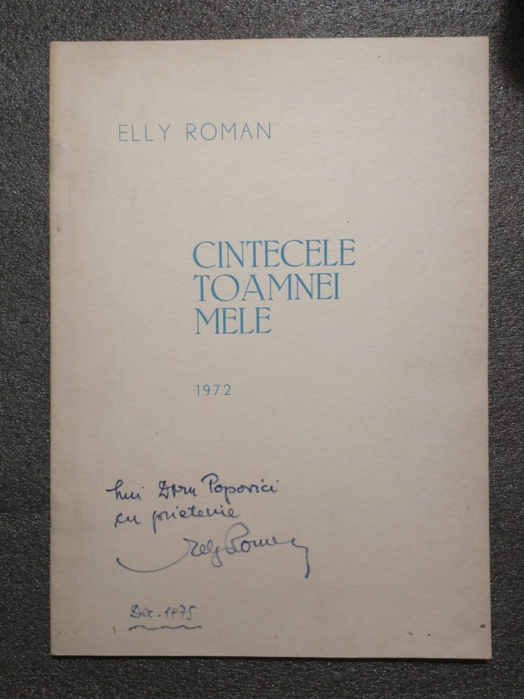 Elly Roman - Partitura Cintecele toamnei mele (1972) (cu dedicatie ...