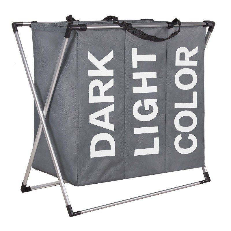 Cos pentru rufe pliabil cu 3 compartimente, 130 L Gri | Okazii.ro