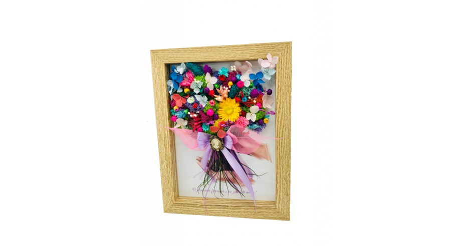 Buchet in rama personalizabil din licheni, frunze fosilizate si plante ...