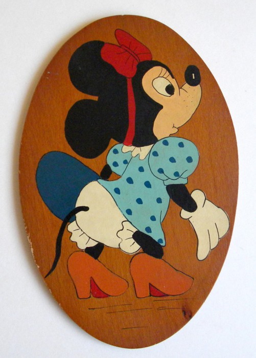 Minnie Mouse - Tablou artizanal pictat manual COOP anii 70 Epoca de Aur ...