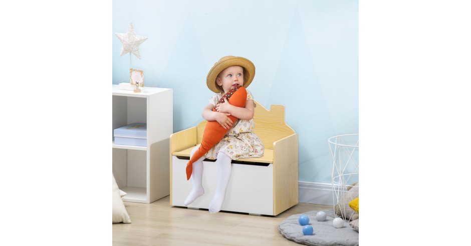 HOMCOM Cutie de jucarii din lemn Banca de depozitare Cufar de jucarii ...