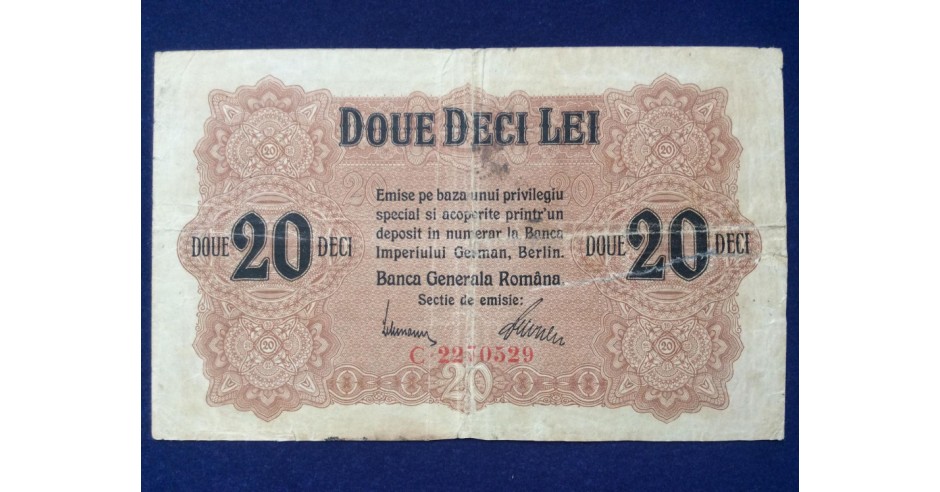 Bancnote Romania - 20 lei 1917- seria C2270529 - Banca Generala Romana ...