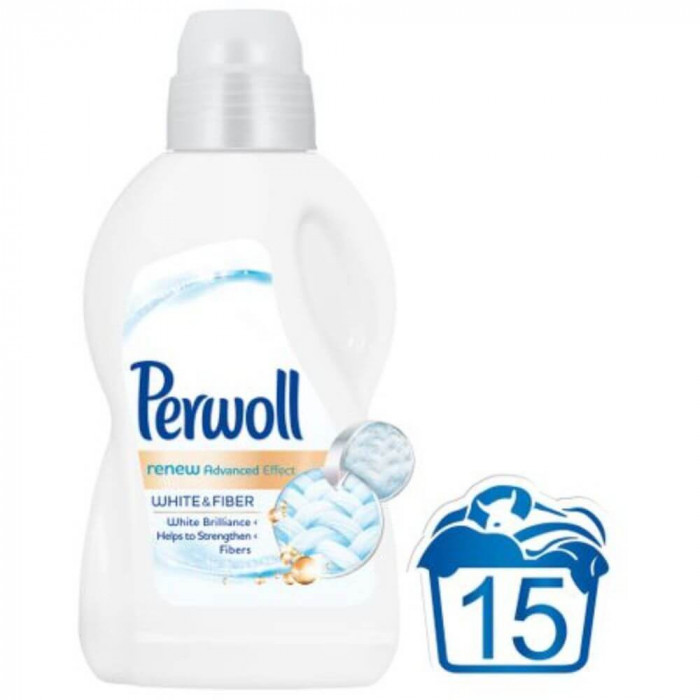 Detergent Lichid de Rufe Albe PERWOLL White & Fiber, 900 ml pentru 15 ...