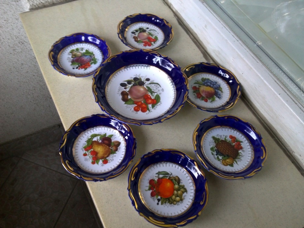 SET SUPERB VINTAGE DULCEATA/FRUCTE USCATE PORTELAN COBALT PICTAT,AURIT ...