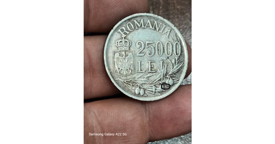 25000 LEI 1946 ARGINT LINIUTA INTRE MASLINE RARA | arhiva Okazii.ro