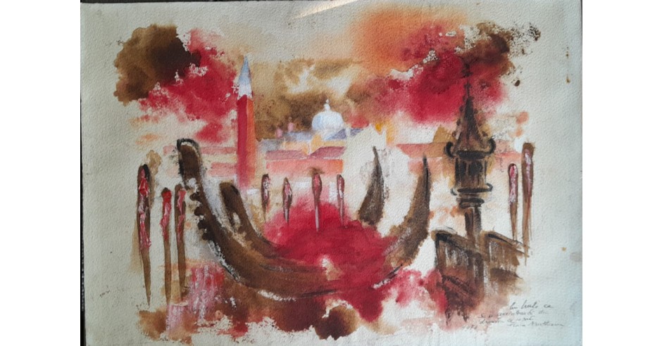 1974 Tablou / lucrare Florica APOSTOLEANU, ”Venetia”, acuarelă pe ...