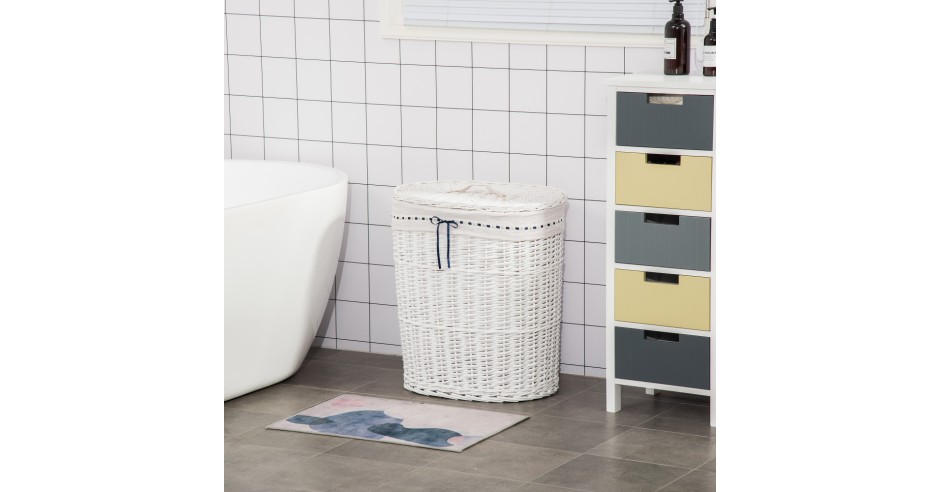 HOMCOM Cos de rufe din rachita cu capac si sac interior din material ...