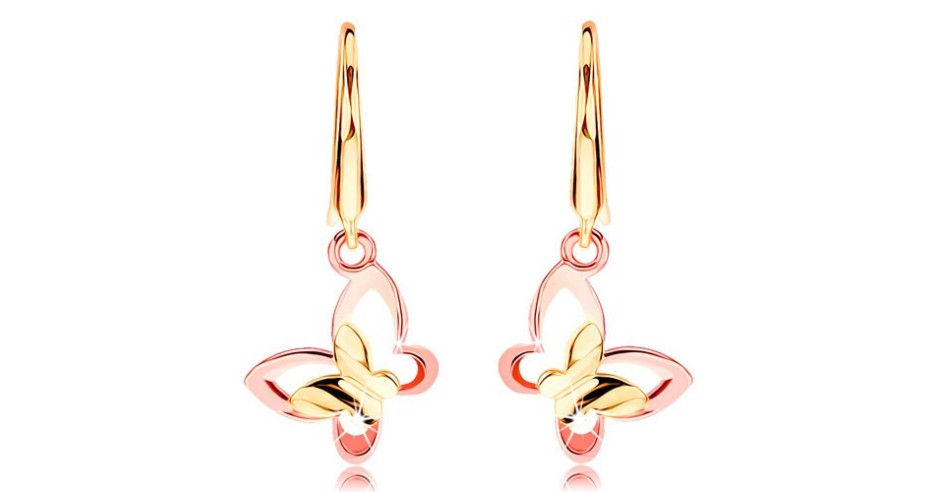 Cercei din aur de 14K - flutura? lucios, contur fluture din aur roz ...