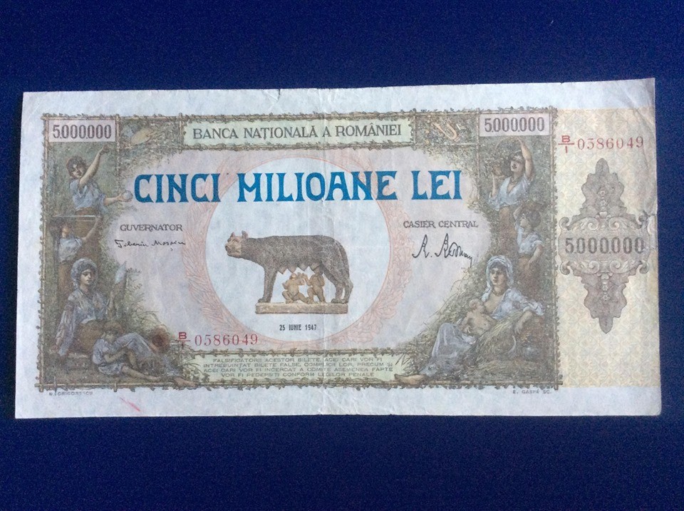 Bancnote Romania - 5000000 lei 1947 - seria B.0586049 (starea care se ...