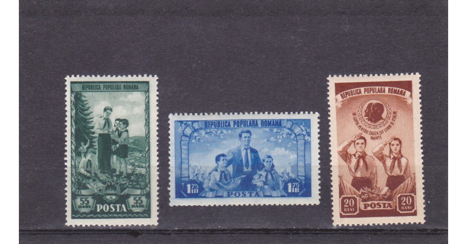 ROMANIA 1952 LP 323 A III-A ANIVERSARE A ORGANIZATIEI DE PIONIERI SERIE ...