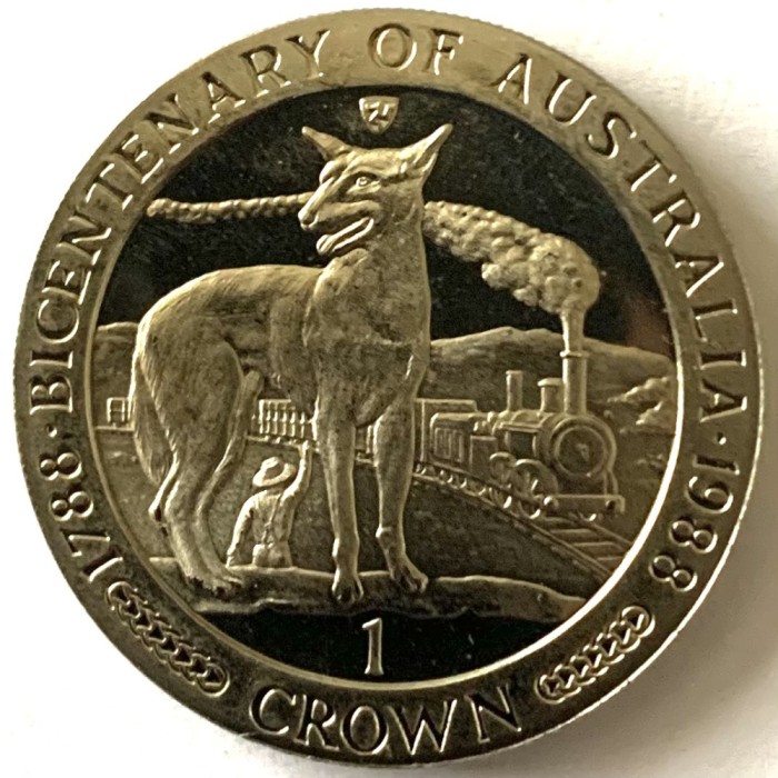 INSULA MAN 1 CROWN 1988, (BICENTENARY OF AUSTRALIA - DINGO,) RARA ...