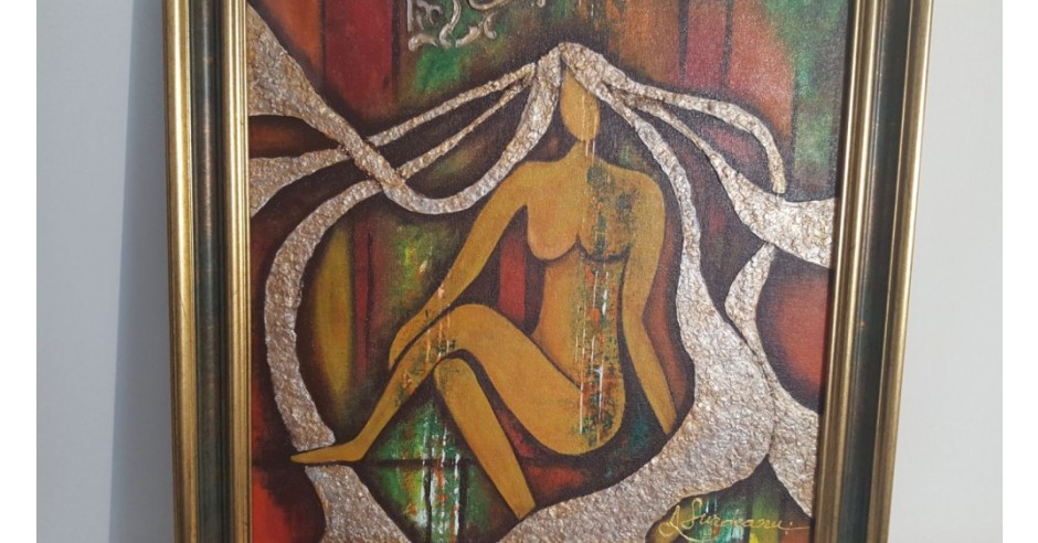 PICTURA-TABLOU MODERN, UNICAT, "METALLIC HAIR" , 65x55cm, PICTOR ROMAN ...