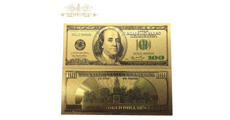SUA/USA Bancnota 100 DOLLARS - Bancnota veche placata cu aur - COLOR ...