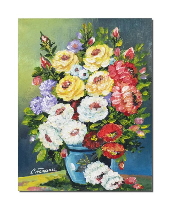 Tablou vaza cu flori pictat manual, Parfum de sarbatoare, 45x35cm ulei ...