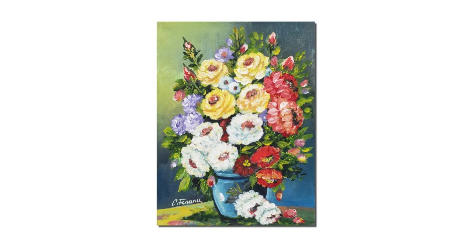 Tablou vaza cu flori pictat manual, Parfum de sarbatoare, 45x35cm ulei ...
