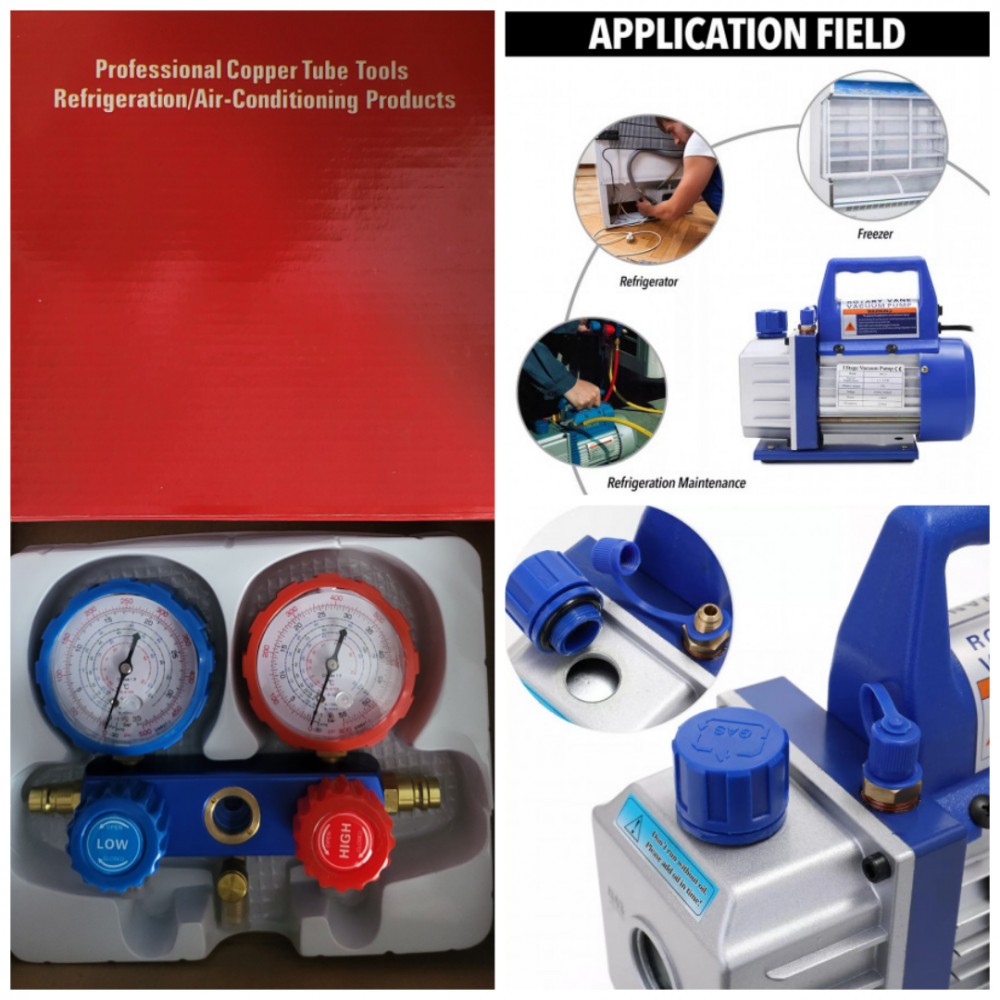 Set manometru freon, cu pompa de vid aer conditionat | arhiva Okazii.ro