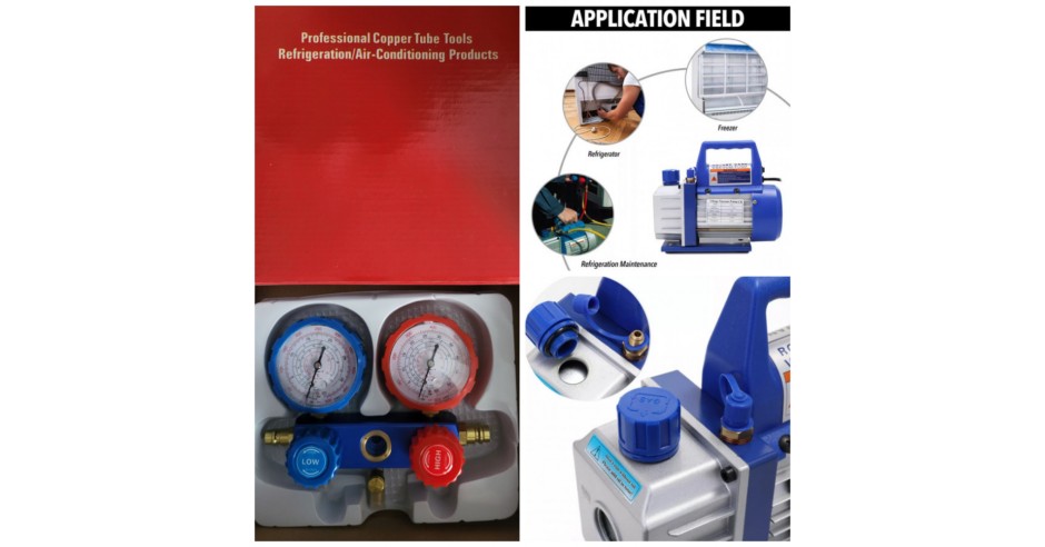 Set manometru freon, cu pompa de vid aer conditionat | arhiva Okazii.ro