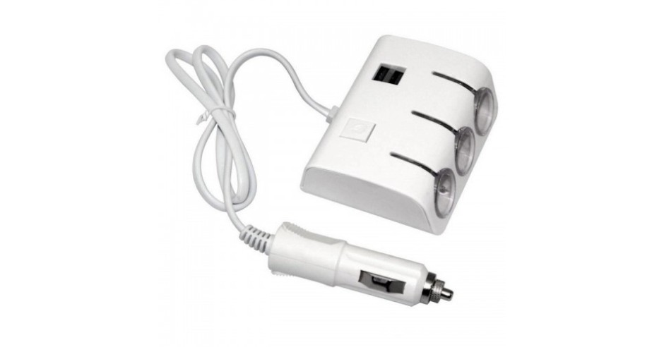 Multiplicator 60W bricheta auto 12V-24V, 3 iesiri si 2 USB - Alb, Iso ...