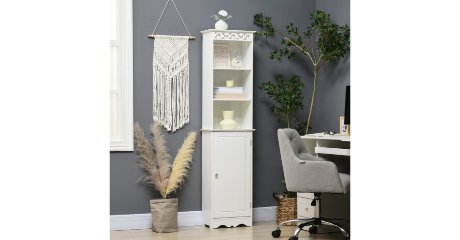 HOMCOM Mobila Coloana pentru Baie in Lemn cu Decor Sculptura Floreala ...