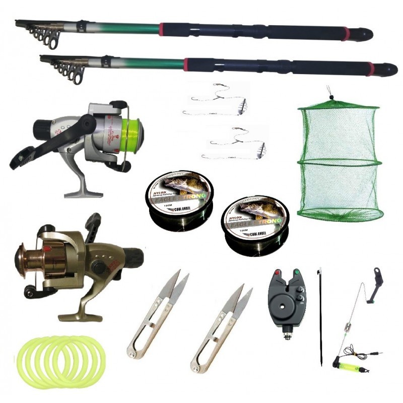 Kit pescuit sportiv cu doua lansete 2.4m EastShark, doua mulinete Cobra ...