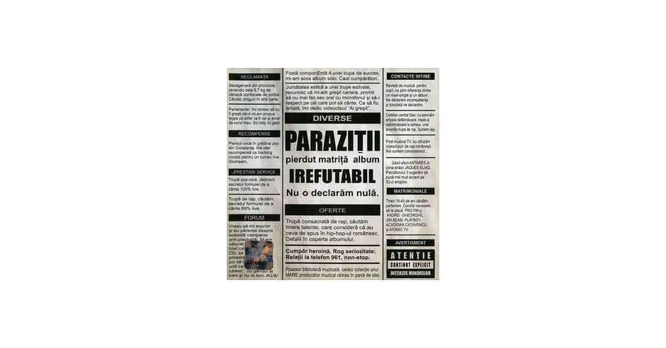 CD Paraziții ‎– Irefutabil, original, Rap | Okazii.ro