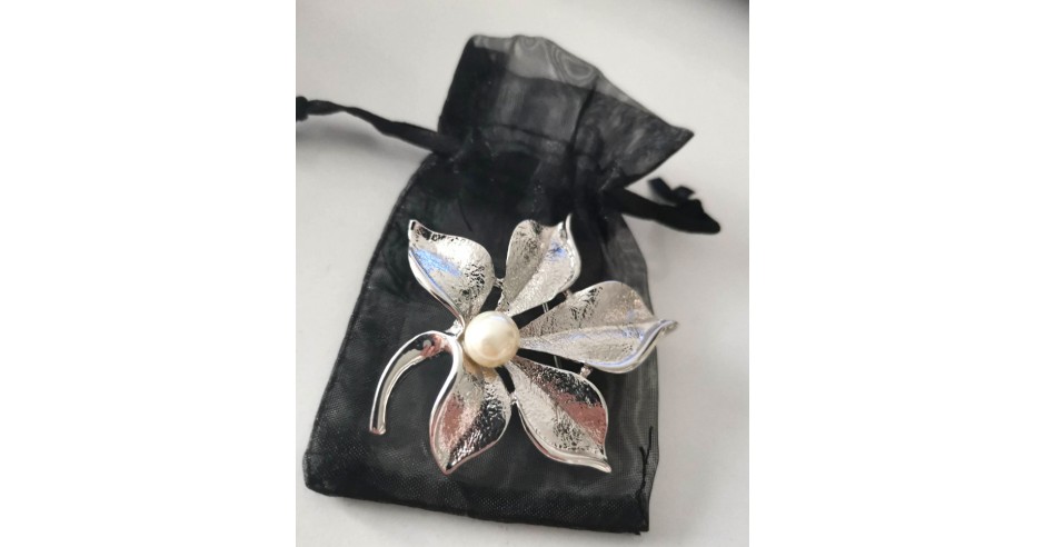 +Saculet organza-Brosa frunza FLOARE-VINTAGE- inox placata cu Aur 18k ...