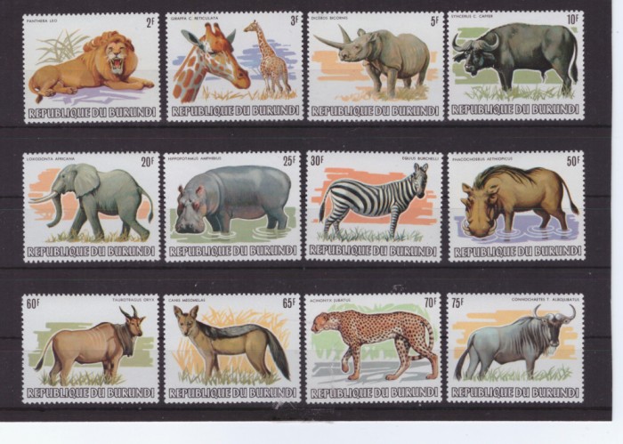 91-BURUNDI 1982-Animale din Africa-Lot de 12 timbre din seria completa ...