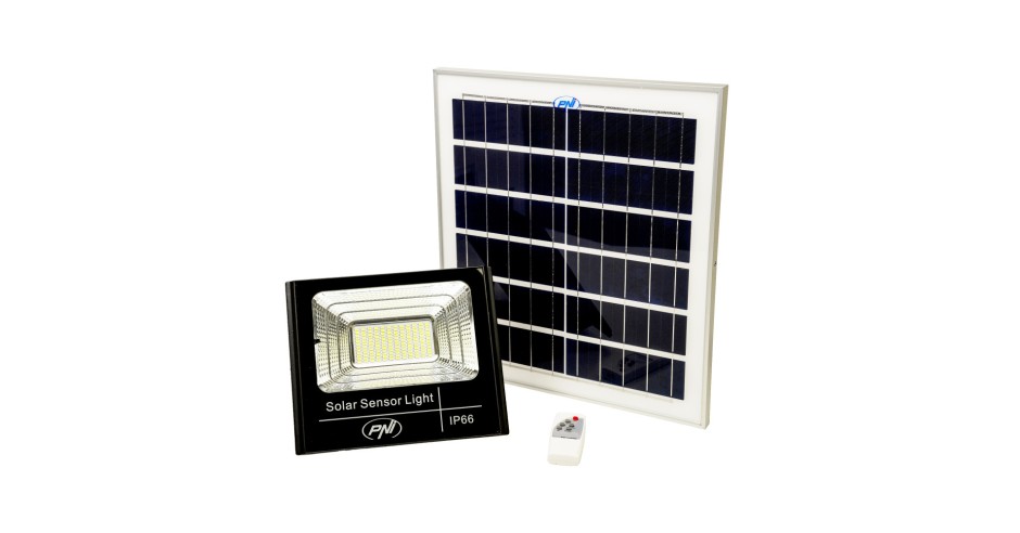 Reflector LED 50W PNI GreenHouse WS60 cu panou solar, acumulator 12AH ...