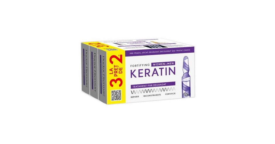 Pachet Tratament pentru par fragil Fortifying Keratin, 3 x 12 fiole ...