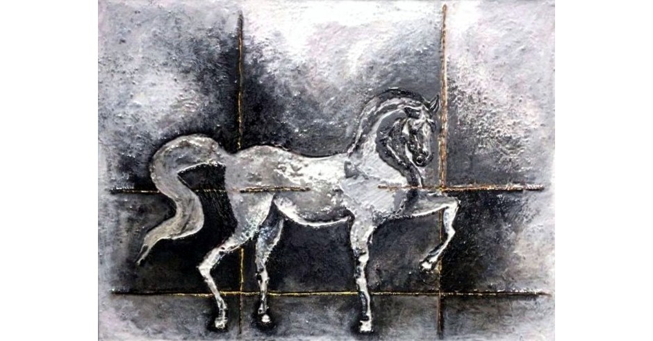 Galerie arta online Tablou cal alb, pictura abstracta alb negru ...