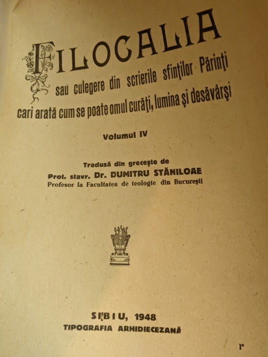 1948 FILOCALIA Vol 4 IV Veche Editia I Traducere DUMITRU STANILOAE 325p ...