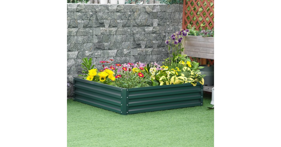 Outsunny Pat de Gradina Suprainaltat 120 x 120 x 30 cm Galvanizat, Pat ...