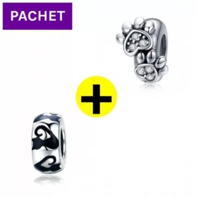Pachet promo talisman din argint labuta de catel + silueta de pisica ...