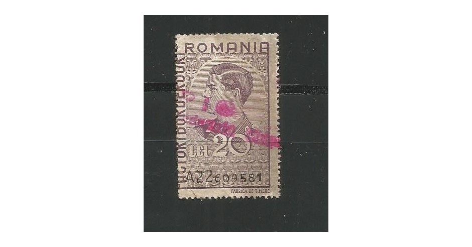 No(09) timbru fiscal Regele Mihai 20 lei pentru facturi si borderouri ...