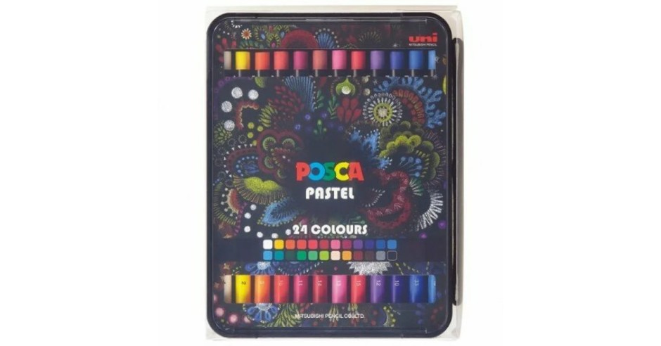 Set 24 creioane colorate Pastel uleios Posca KPA-100 1.0-6.8mm cu cutie ...