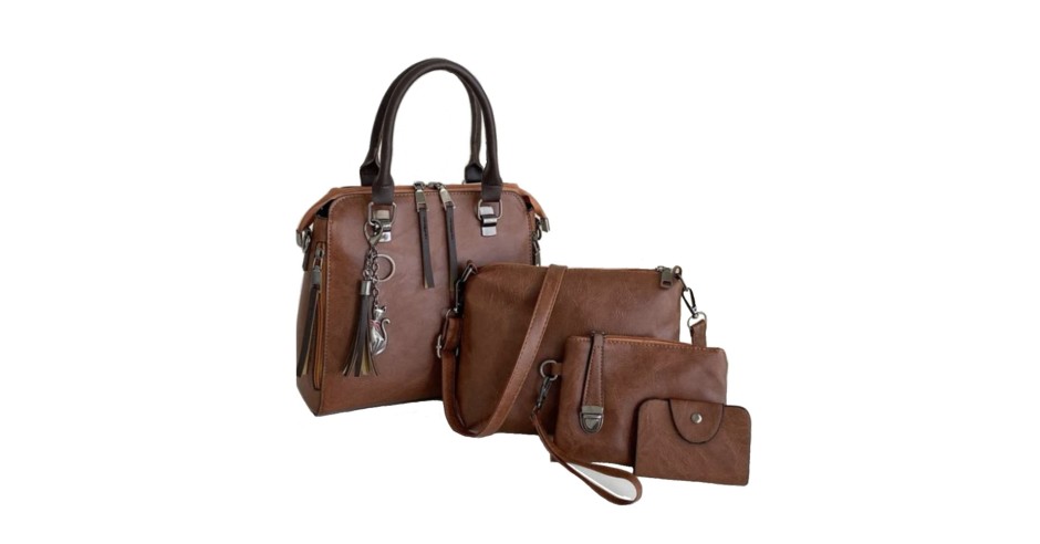 Set geanta de dama 35x27x12, 2 Genti, portmoneu si port card, maro ...