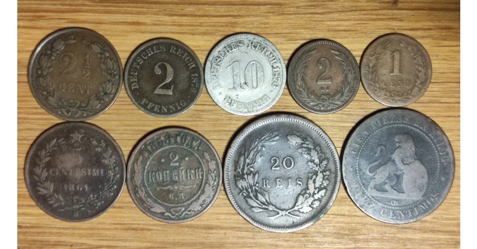 Start colectie 1 incepatori- 9 monede diferite secolul 19 - starea din ...