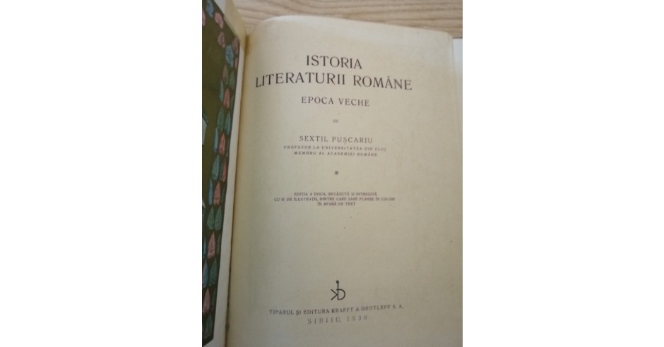 Sextil Puscariu - Istoria literaturii romane epoca veche, 6 litho color ...