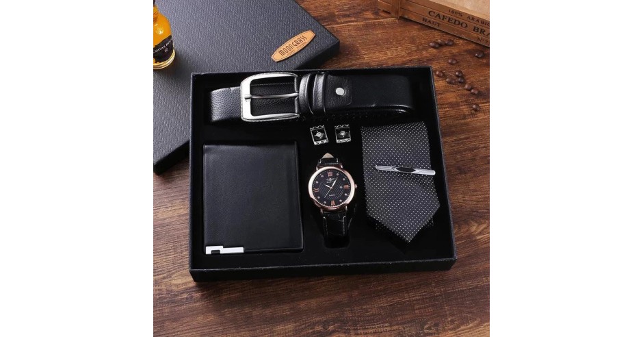 Set Cadou Barbati Elegant: Ceas Quartz, Curea Piele Eco, Portofel ...