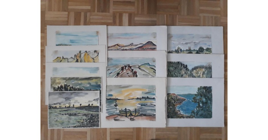 TIMISOARA LOT 11 ACUARELE PATERA ROBERT / TREBOR PEISAJE MARINA RARE ...