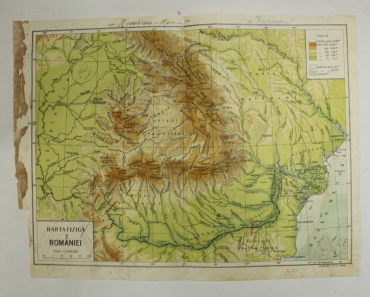 HARTA FIZICA A ROMANIEI , scara 1: 2.400.000 , INTERBELICA | arhiva ...