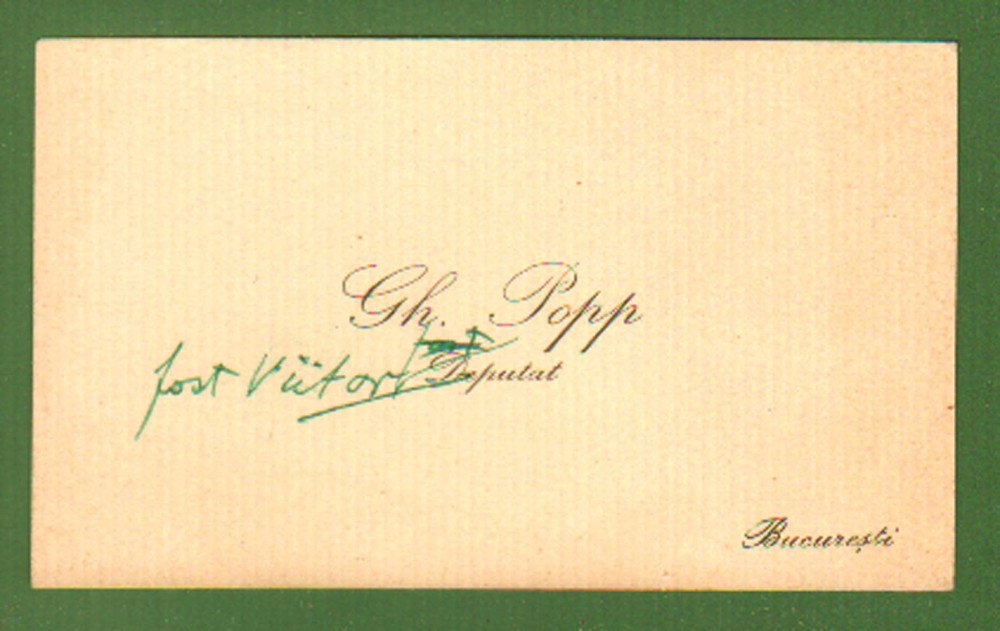 PNT. Carte de vizita GHITA POPP . Om politic Aurel Popa catre Petru ...