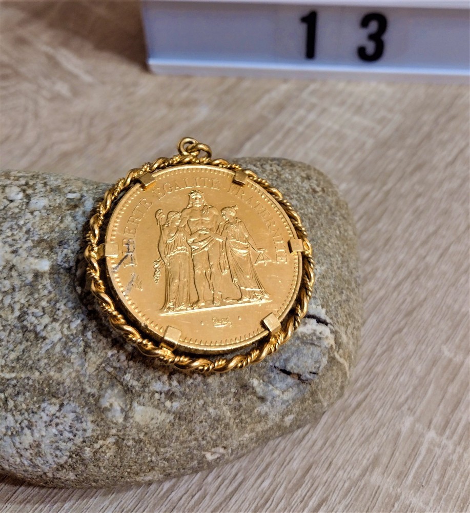 Pandant moneda franta 1978 - argint masiv - placat cu aur 24K | arhiva ...