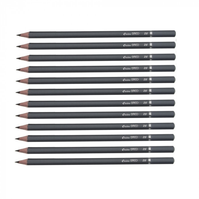 Set 12 Creioane DACO, Negre, din Lemn Hexagonal, Mina 2B, Creion 2B ...