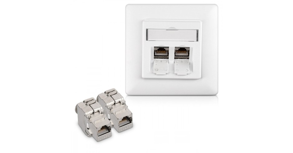 Set 1 Priza dubla de retea RJ45 10G cu 2 mufe CAT 6A, Kwmobile, Alb ...