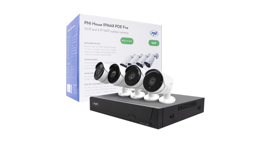 Resigilat : Kit supraveghere video PNI House IPMAX POE Five, NVR cu 4 ...