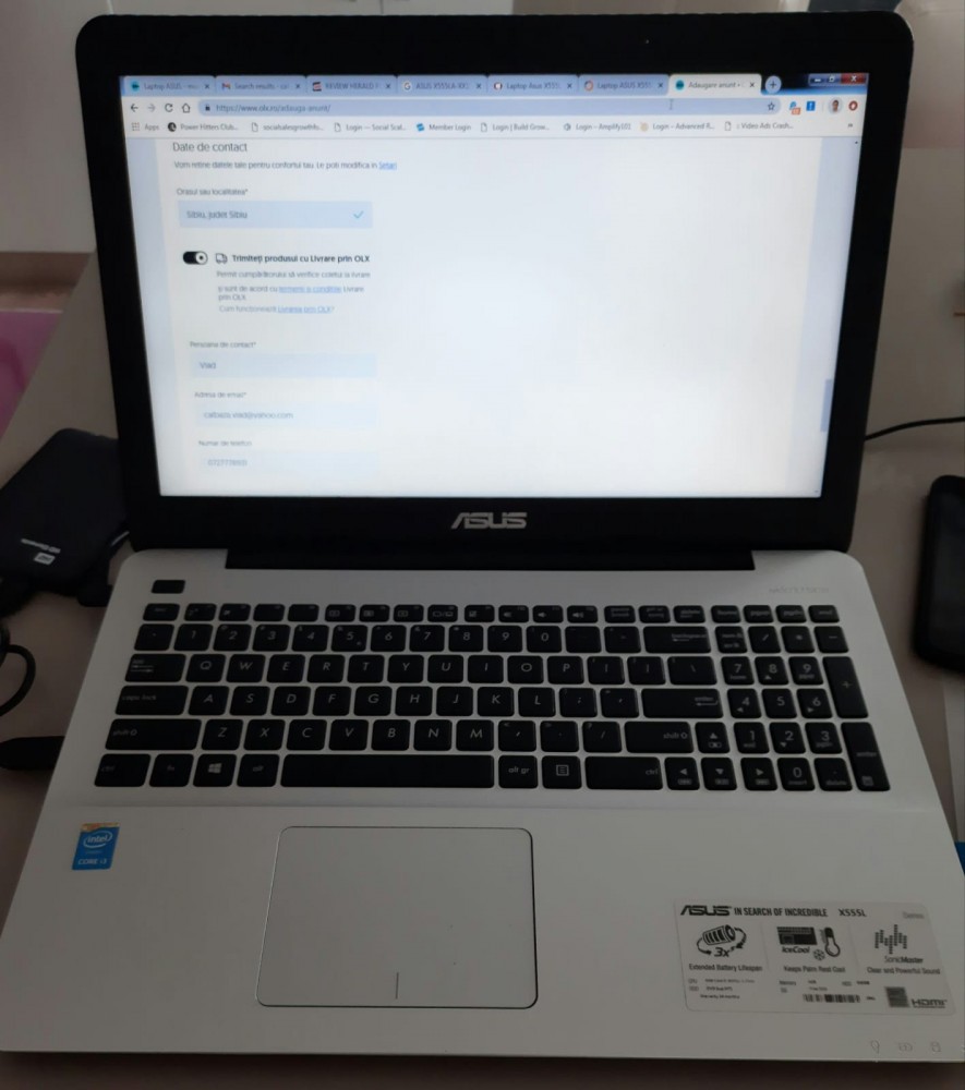 Laptop asus x555la-xx1568d, intel core i3-4005u, 500gb hdd, 4gb DDR3 ...