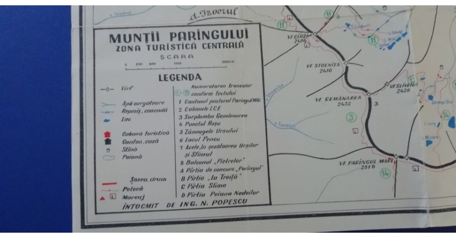 Myh 63 - 35 - HARTA TURISTICA - MUNTII PARANG - PIESA DE COLECTIE ...