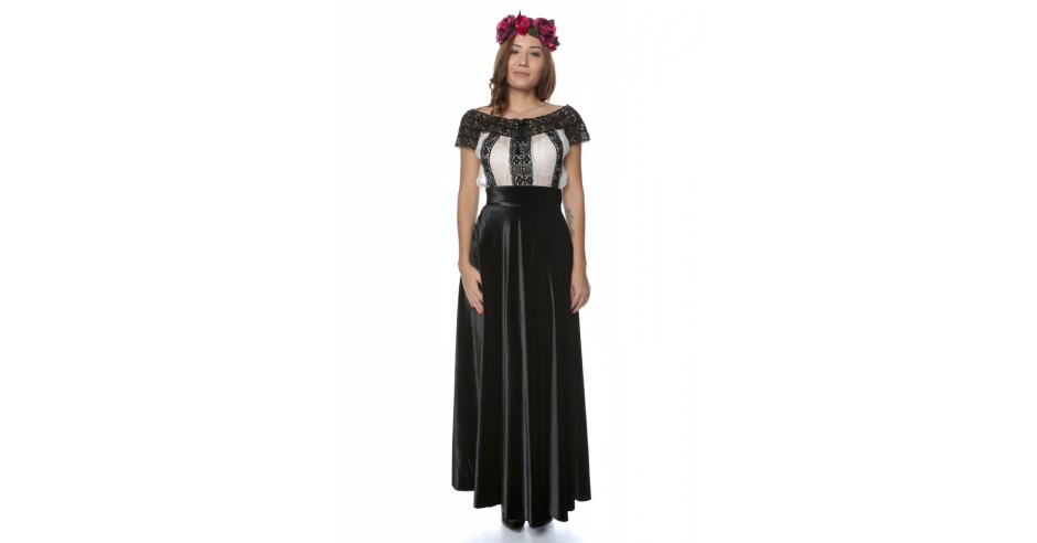 Ie de matase Steaua de vara cu dantela neagra, L, M, S, XL, Alb, Straie ...